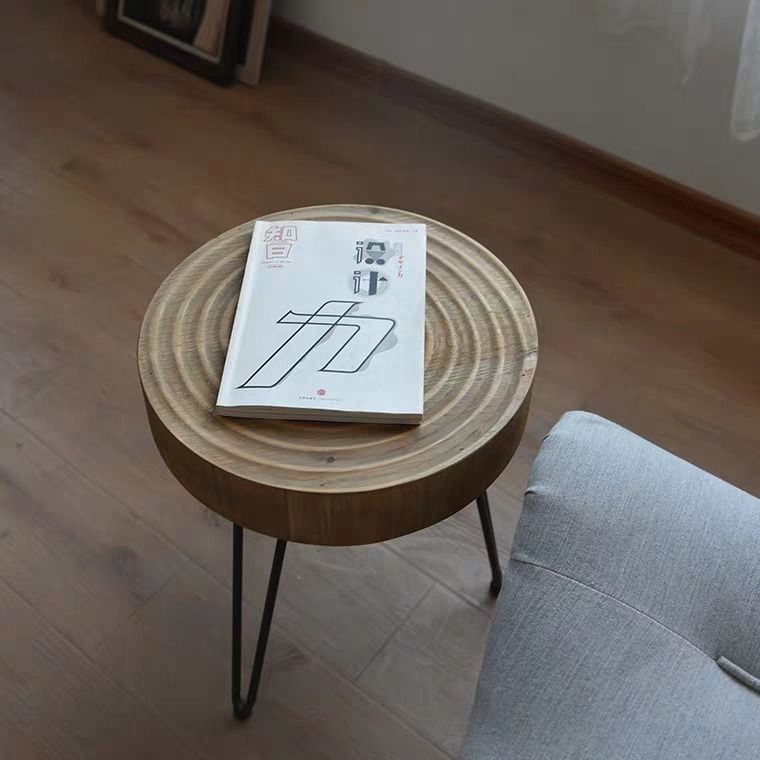 SYBIL Rustic Solid Wood Round Coffee Table, Furniture & Home Living ...