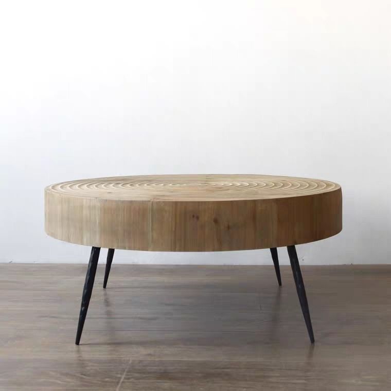 SYBIL Rustic Solid Wood Round Coffee Table, Furniture & Home Living ...