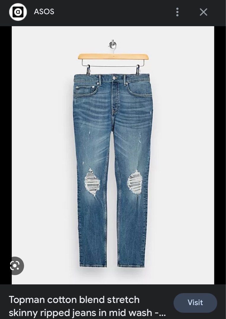 Topman ripped jeans, Men's Fashion, Bottoms, Jeans on Carousell