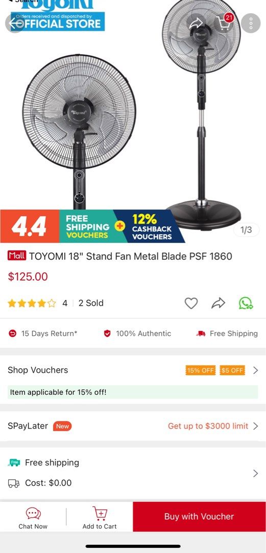TOYOMI 18" Stand Fan Metal Blade High velocity, Furniture & Home Living ...