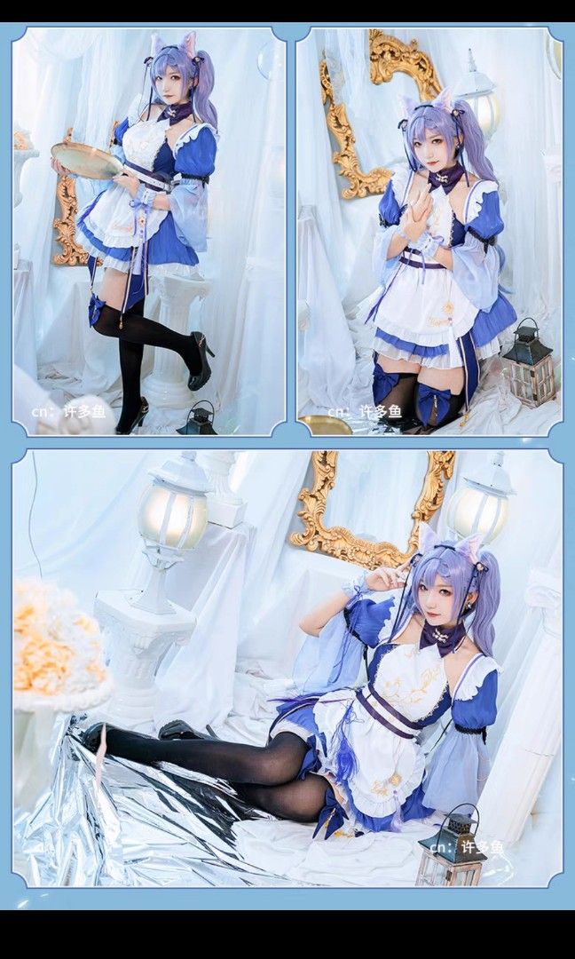 [wig+cos] In Stock UWOWO Maid Keqing Cosplay Costume Exclusive Game Genshin Impact Fanart Keqing ...