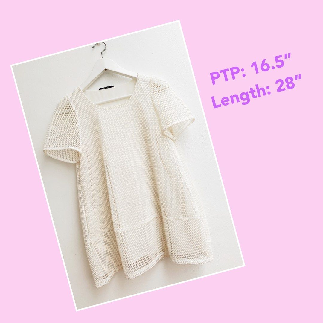 White Netted Top, Women's Fashion, Tops, Blouses on Carousell
