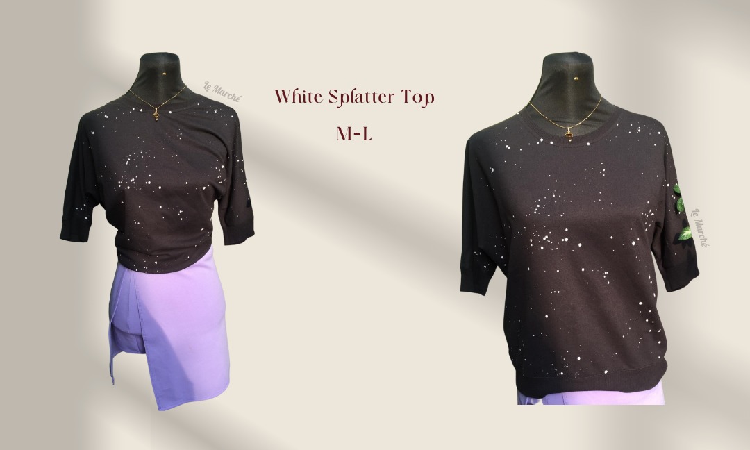 White Splatter Top, Women's Fashion, Tops, Blouses on Carousell