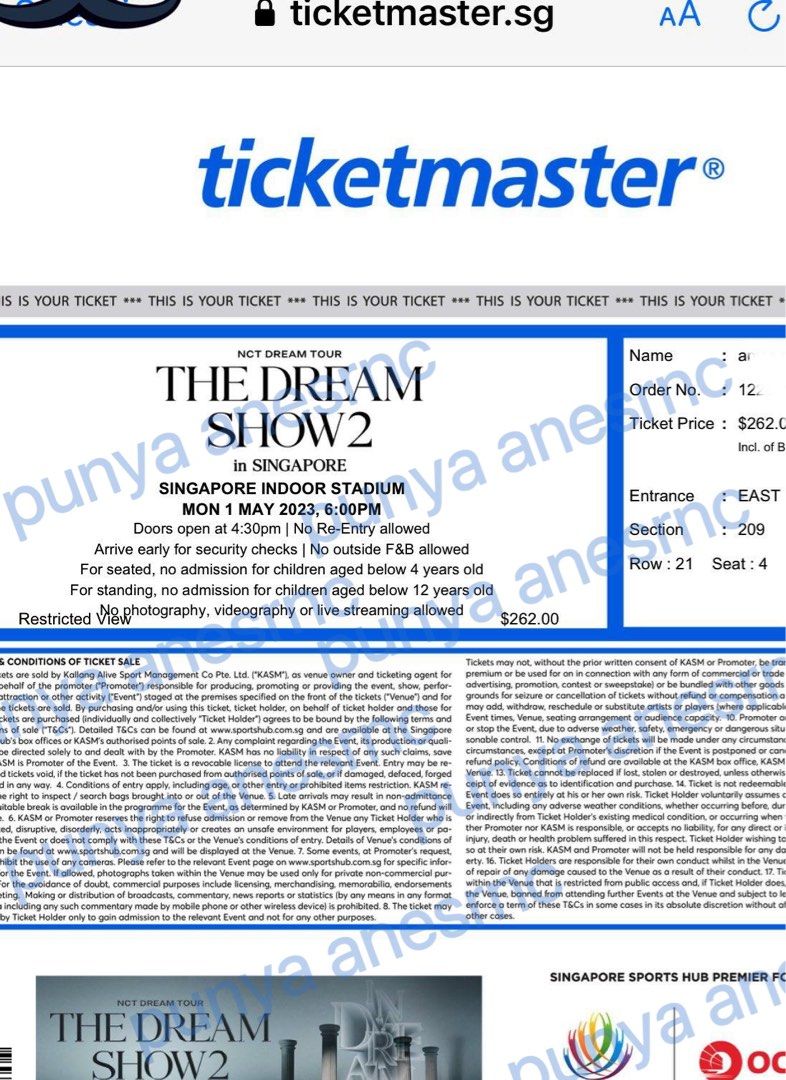 WTS Ticket TDS2 Nct Dream in Singapore, Tickets & Vouchers, Event ...