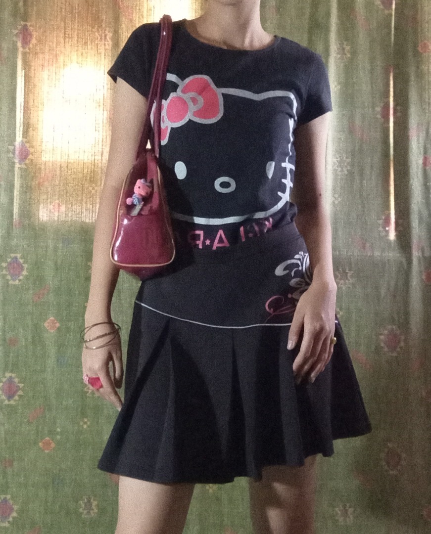 TAKE ALL y2k fahsion Hello Kitty style- Adidas black tennis skirt ...