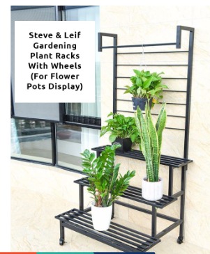2 - 3 Steps Gardening Plant Rack With Wheels for Flower Pots (Black ...