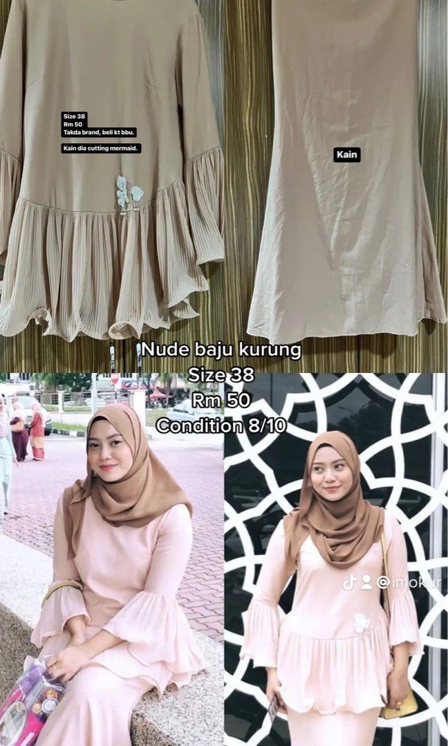BAJU KURUNG NUDE, Women's Fashion, Muslimah Fashion, Baju Kurung & sets on Carousell