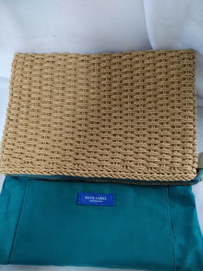 Blue label ribbon straw pouch, Luxury, Bags & Wallets on Carousell