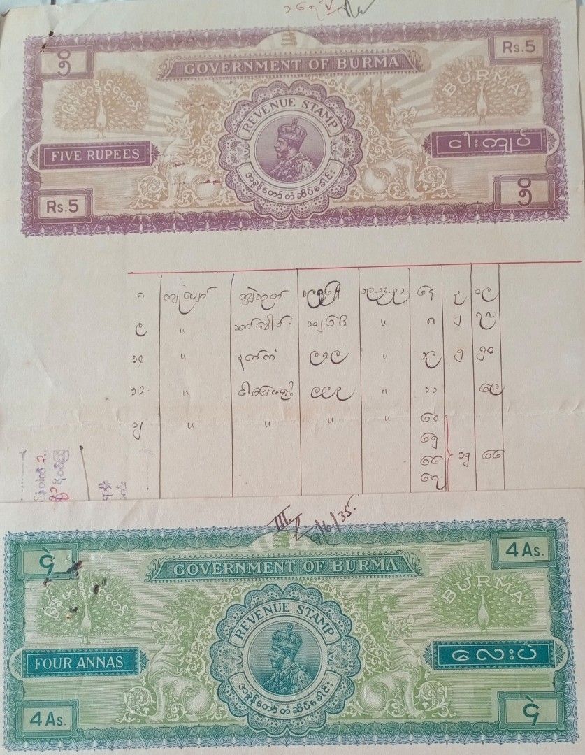 BRITISH BURMA KG V ( King George V ) 7 Different Stamp Papers Revenue ...