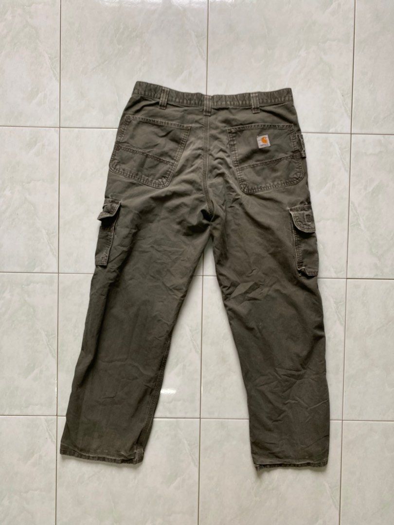 Carhartt cargo carpenters moss green, Men's Fashion, Bottoms, Chinos on ...