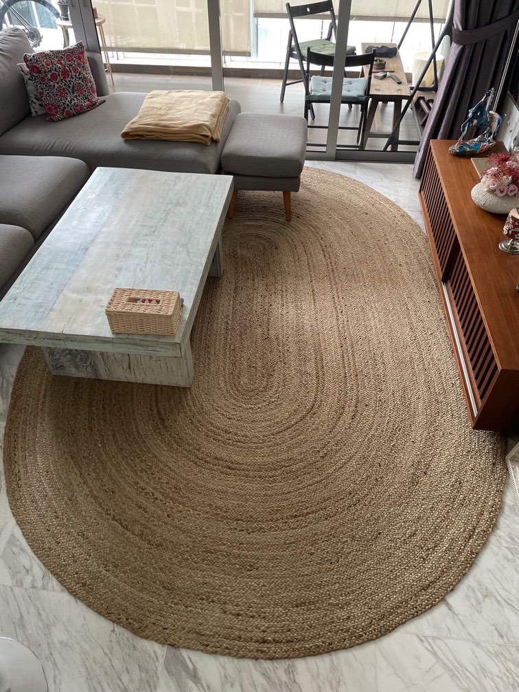 Castlery Oval Jute Rug, Furniture & Home Living, Home Decor, Carpets ...