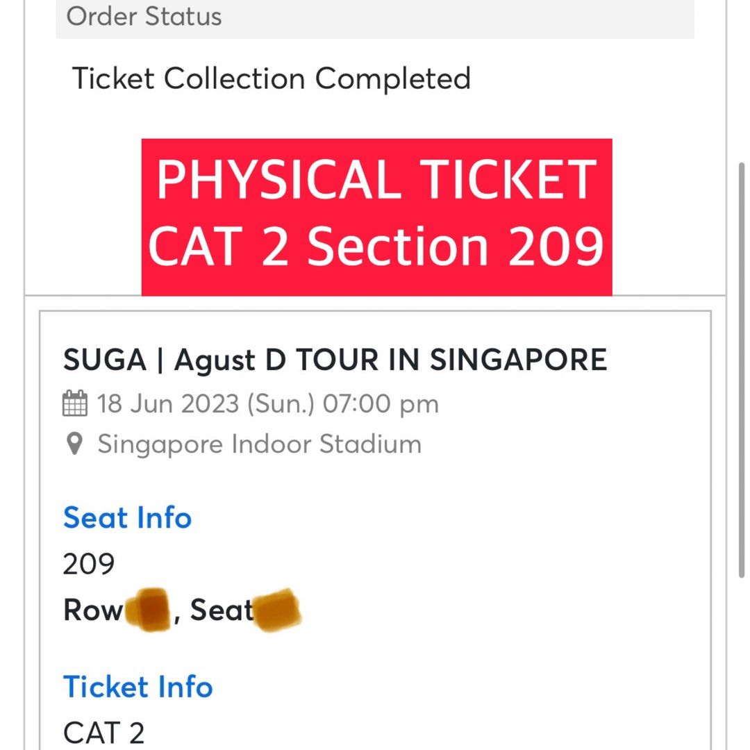[Cat 2 Sect 209] 1x SUGA Agust D AgustD Cat 2 Section 209 Concert ...