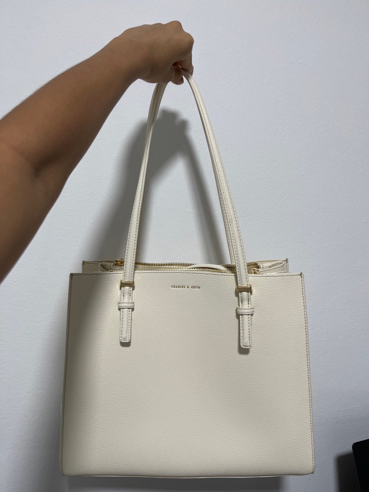 Charles & Keith Double Handed Tote Bag - Cream, Women's Fashion, Bags ...
