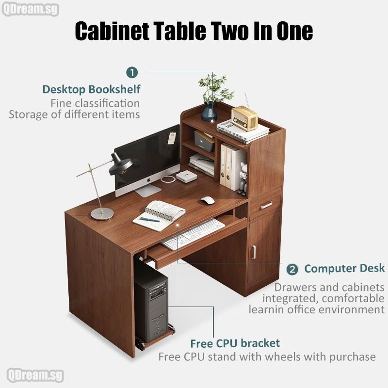 Computer Table Desk With Bookshelf Drawer Cabinet Home Modern ...