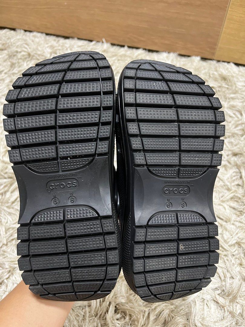 Crocs Classic Mega Crush Clogs (Black with Jibbitz), Women's Fashion, Footwear, Sandals on Carousell