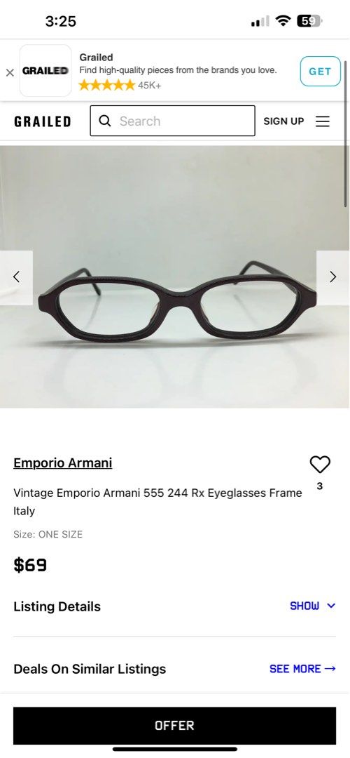EMPORIO ARMANI EYEGLASS Code EA 555 244 on Carousell