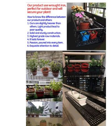 Flower Pot Plant Hanging Rack - Balcony Garden Metal Railing Stand HDB ...