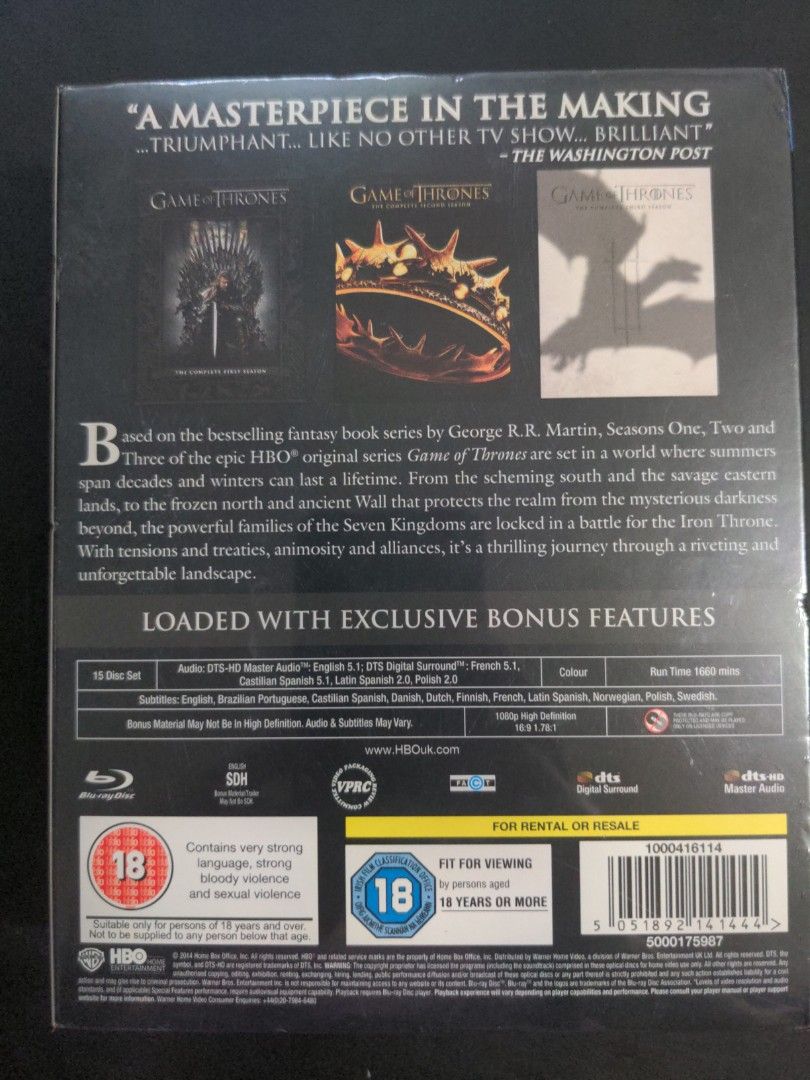 Game Of Thrones The Complete First Second Third Seasons Blu Ray