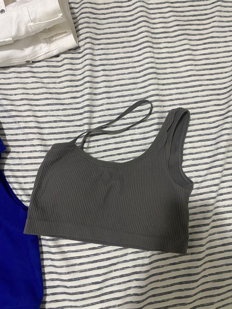 grey bralette with diagonal strap, Women's Fashion, Tops, Others Tops ...