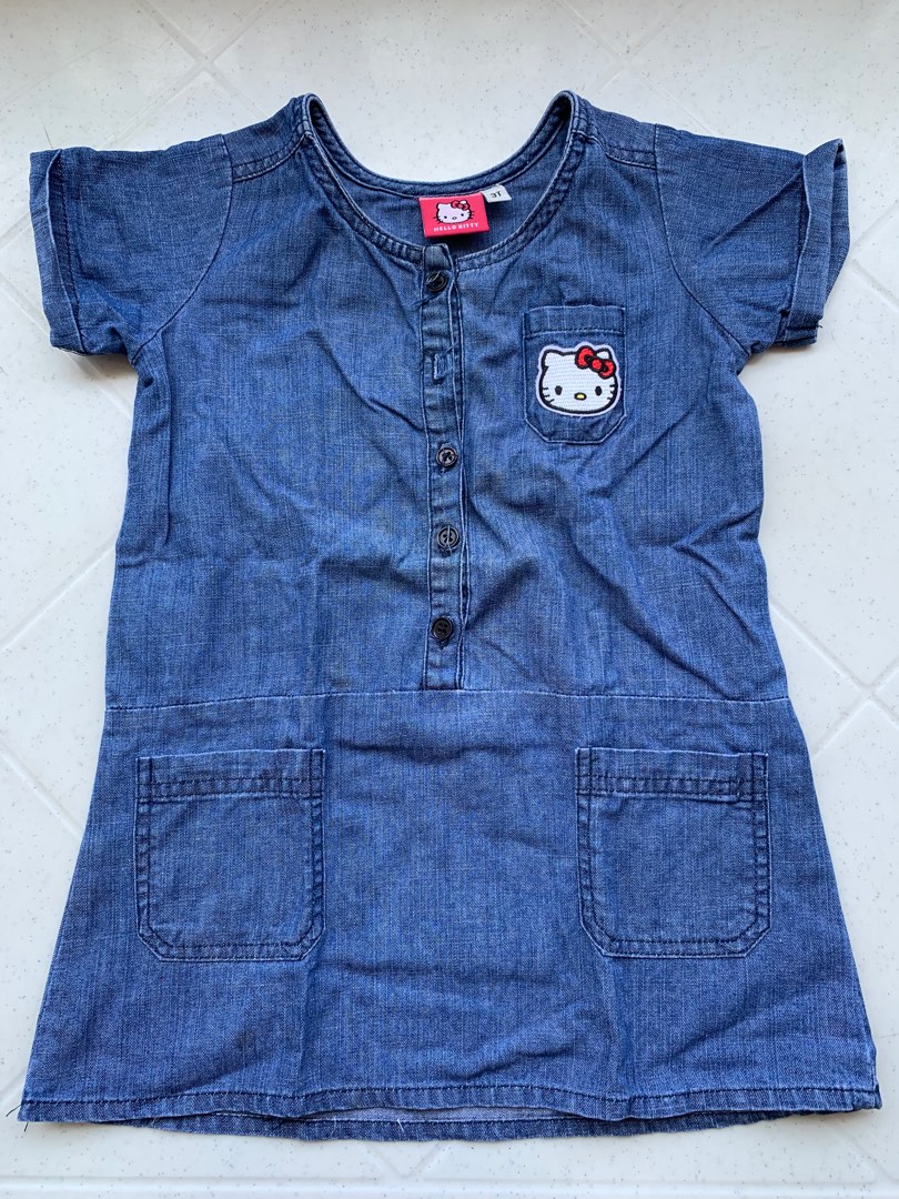 Hello Kitty Denim Dress, Babies & Kids, Babies & Kids Fashion on Carousell