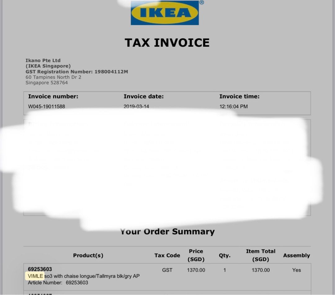 Ikea Vimle sofa with chaise lounge (bought in 2019 invoice attached ...