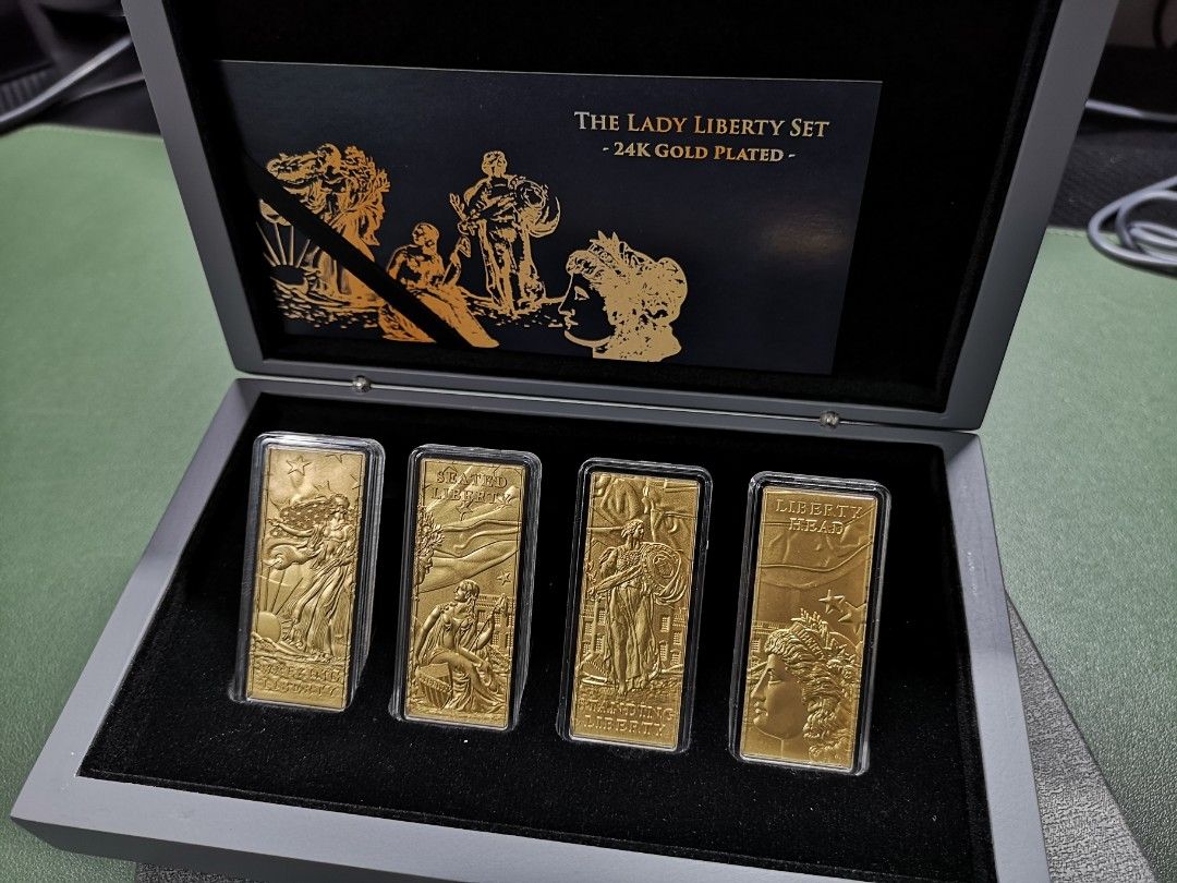 LADY LIBERTY Gold Plated Set 4x1 Oz Silver Coins 5$ Barbados 2022 ...