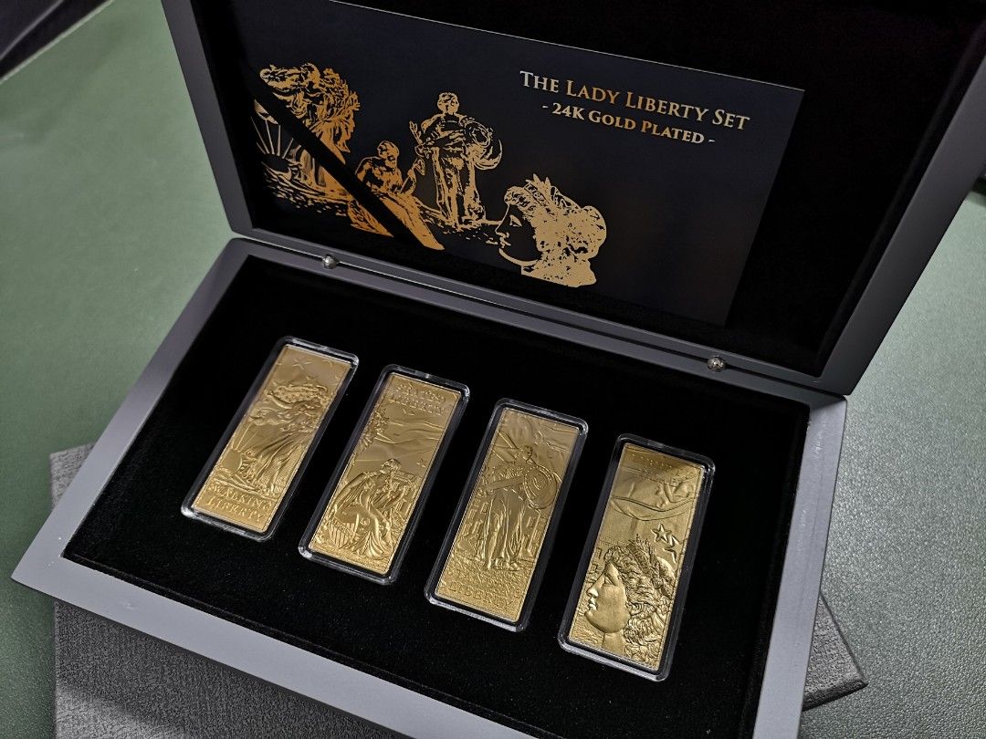 LADY LIBERTY Gold Plated Set 4x1 Oz Silver Coins 5$ Barbados 2022 ...