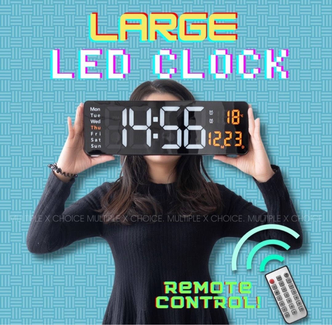 Large LED Clock with Remote Control (USB Powered), Furniture & Home ...