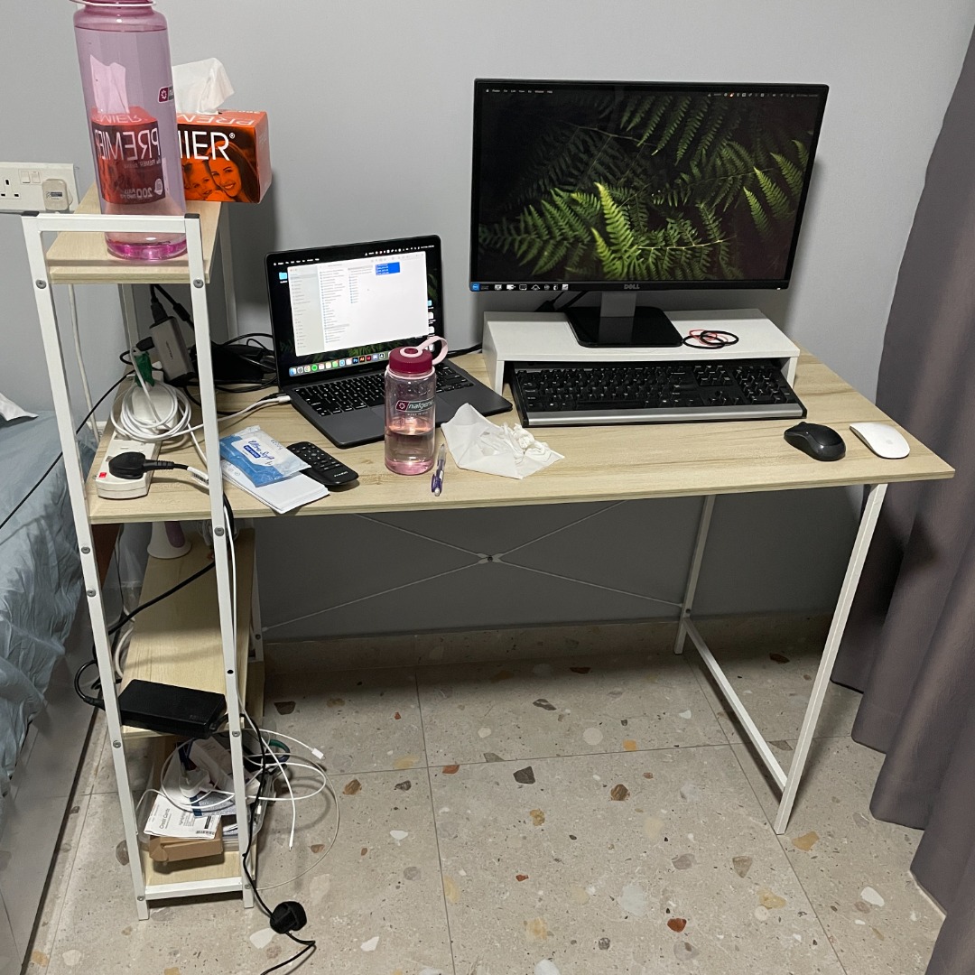 LIGHT WOOD STUDY TABLE/ OFFICE TABLE WITH SHELVES/ SHELF RACK, COMPUTER ...