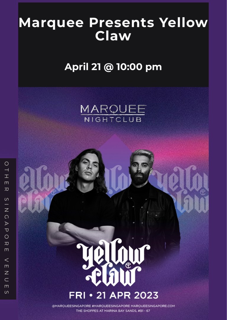 Marquee Nightclub Yellow Claw, Tickets & Vouchers, Event Tickets on ...