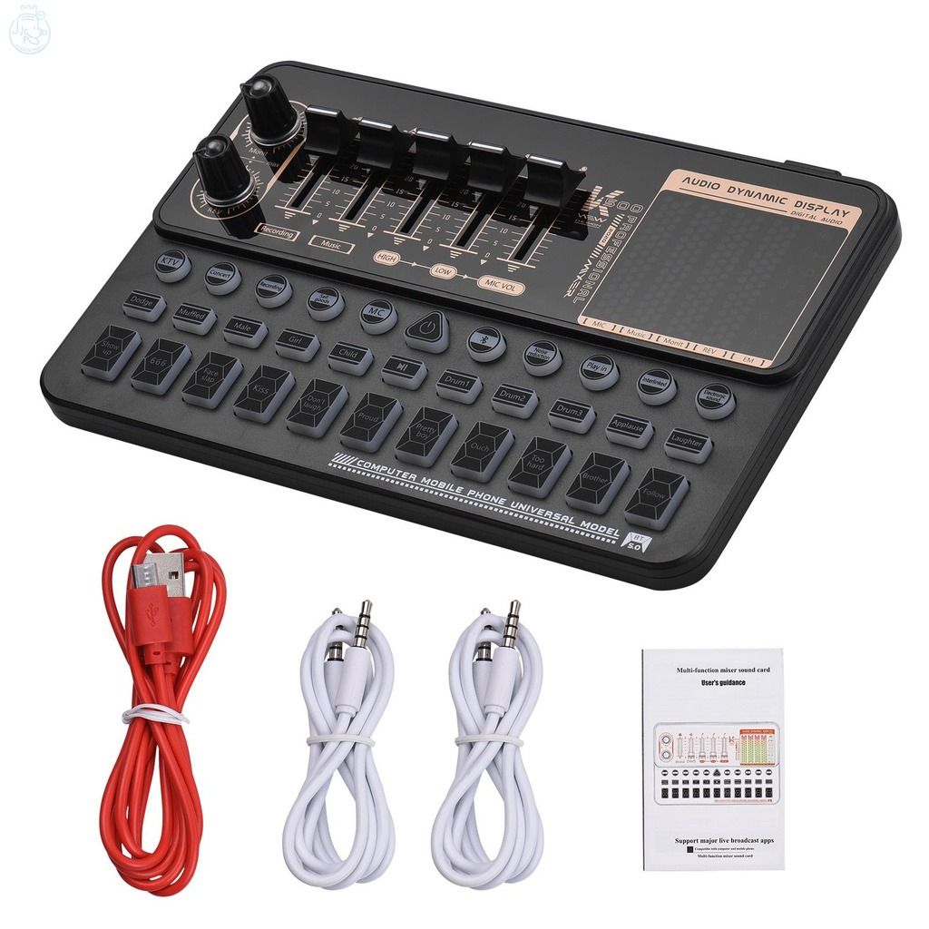Muslady SK500 Portable Live Sound Card Voice Changer Device Audio Mixer ...
