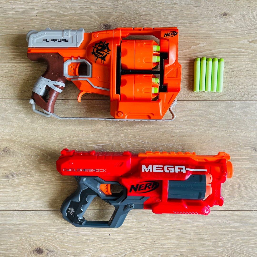 Nerf FlipFury & Nerf CycloneShock, 興趣及遊戲, 玩具 & 遊戲類 - Carousell