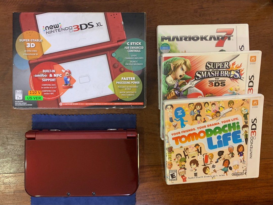 New Nintendo 3DS XL Red + 3 cartridge games, Video Gaming, Video Game ...