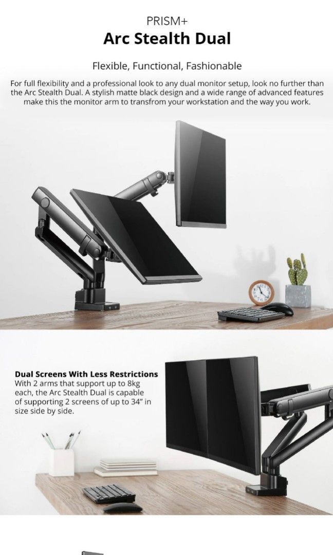 PRISM+ ARC STEALTH DUAL MONITOR ARM, Computers & Tech, Parts ...
