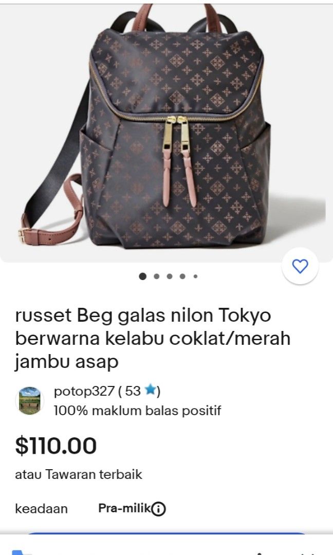 Russet .Tokyo., Women's Fashion, Bags & Wallets, Backpacks on Carousell