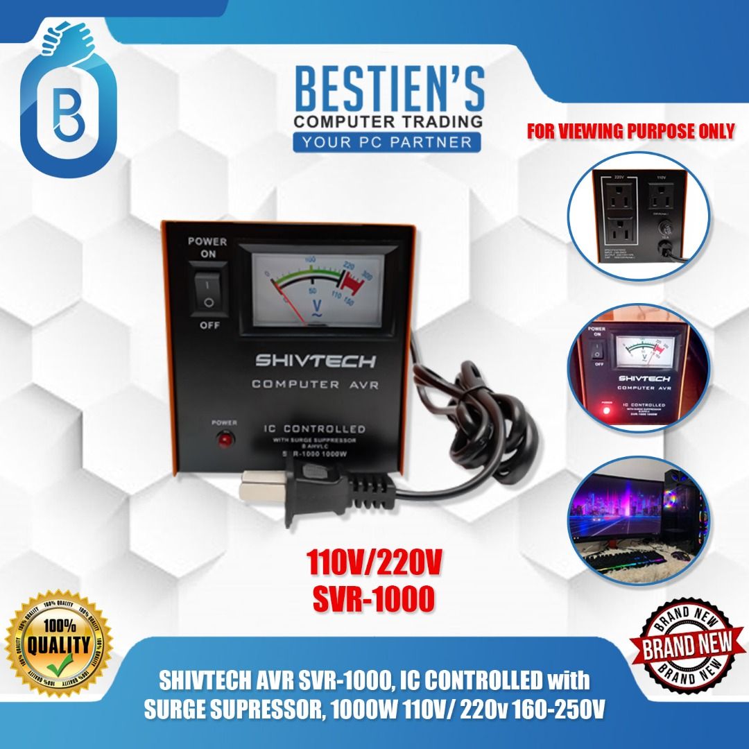 SHIVTECH AVR SVR-1000, IC CONTROLLED with SURGE SUPRESSOR, 1000W 110V/ 220v 160-250V, Computers ...