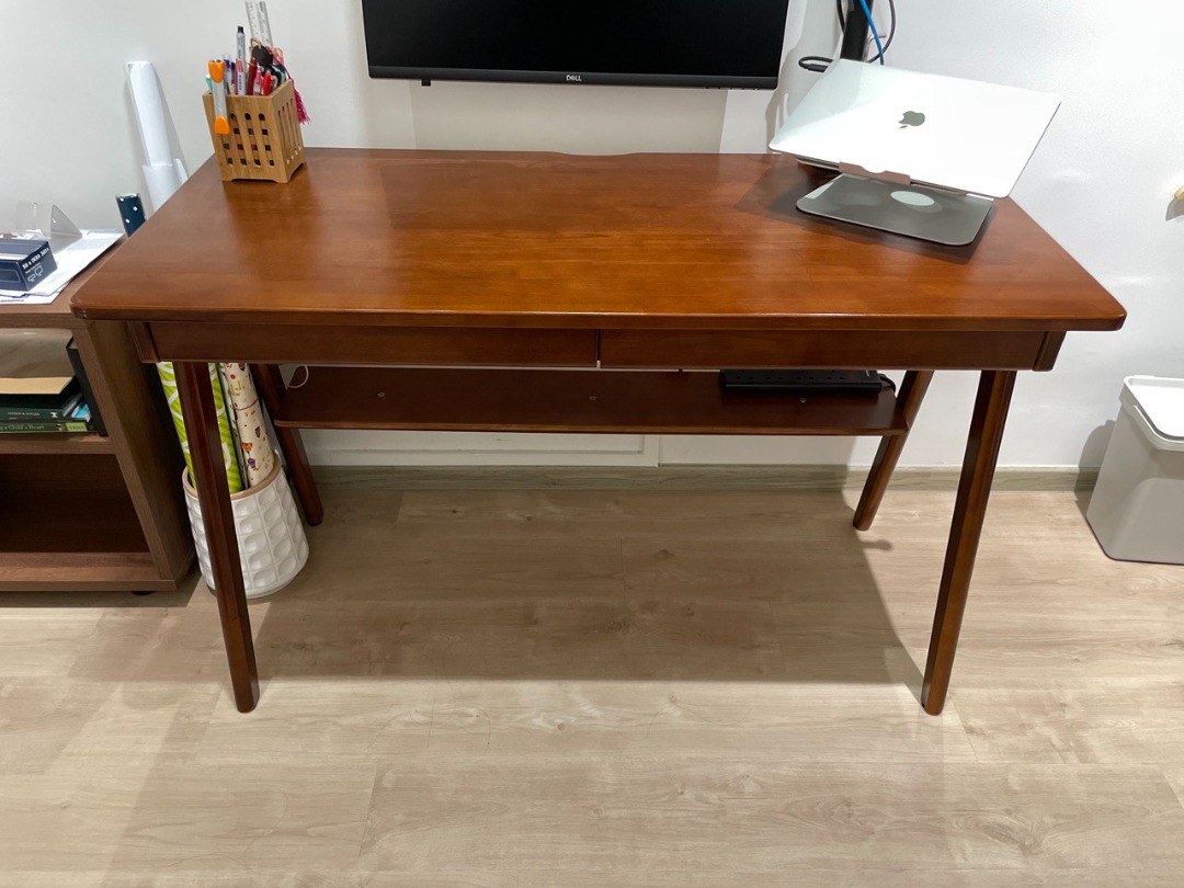 Solid wood study / work desk (walnut colour), Furniture & Home Living ...