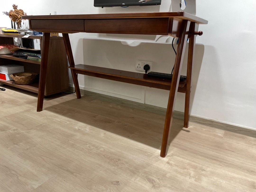 Solid wood study / work desk (walnut colour), Furniture & Home Living ...