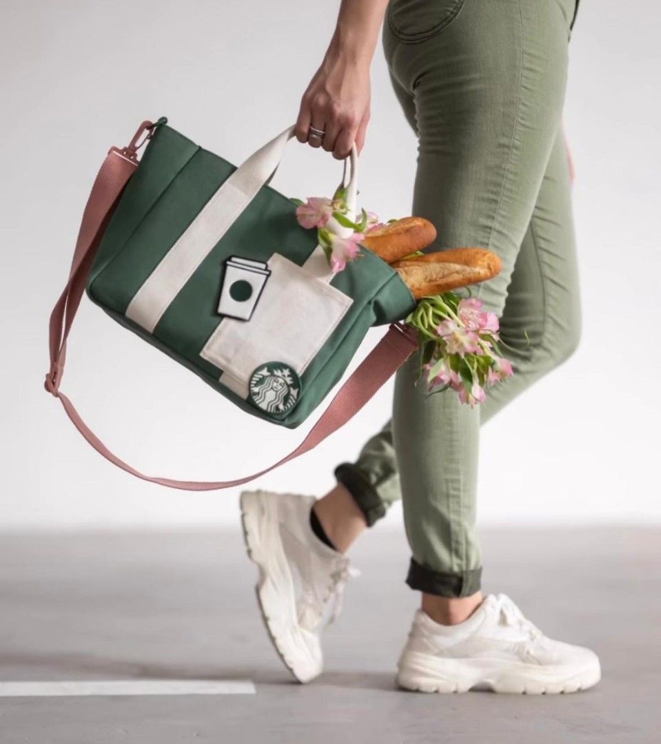 Starbucks color block tote bag in green, Women's Fashion, Bags ...