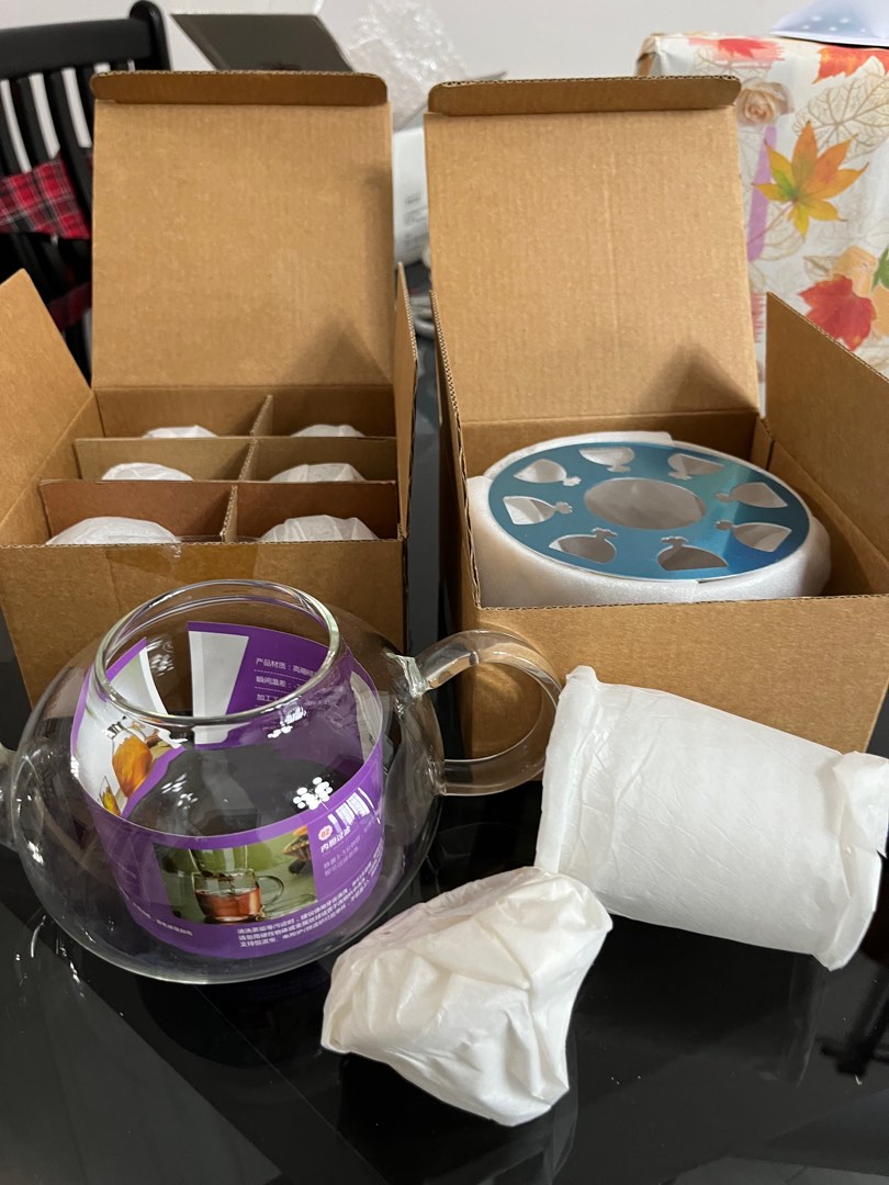 Teapot set with burner n glass cups, Furniture & Home Living ...