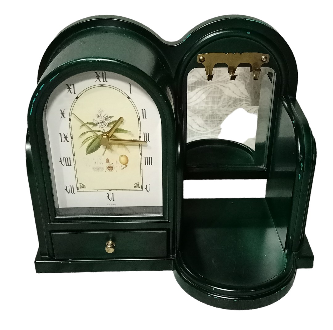 VINTAGE CLOCK WITH JEWELRY BOX AND MIRROR, Furniture & Home Living ...