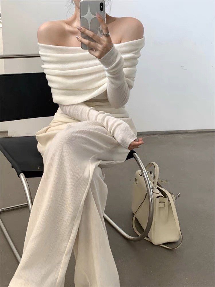 White Off Shoulder Top, Women's Fashion, Tops, Longsleeves on Carousell
