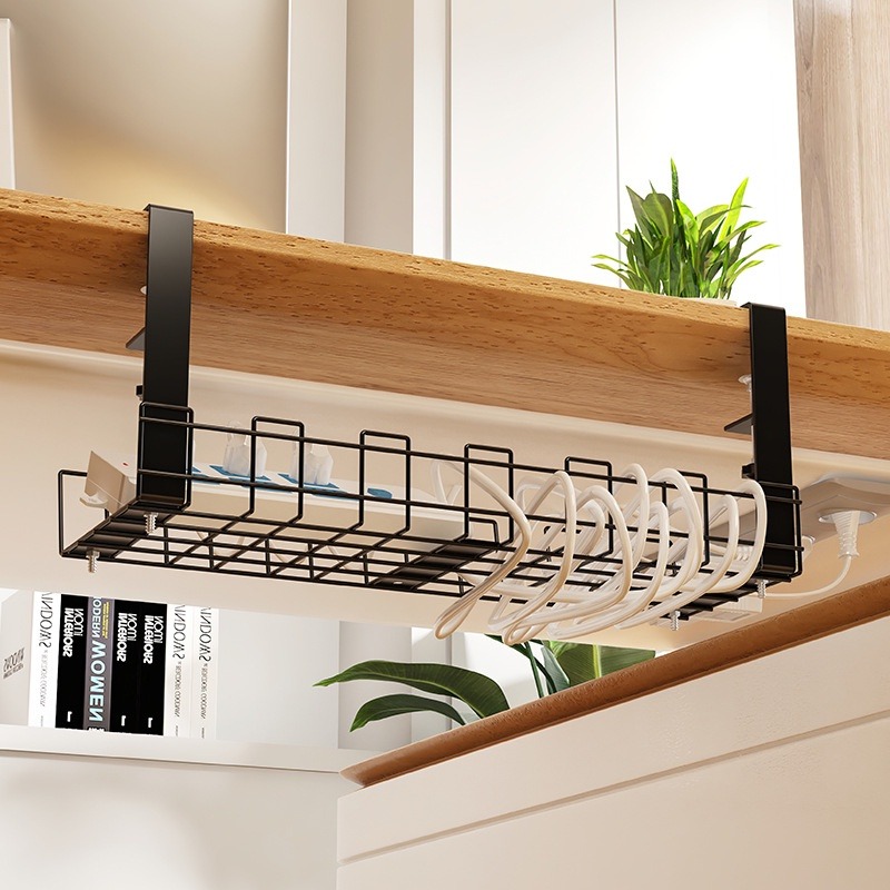 40/58CM Under Desk Cable Management Under table tray No-Drill Carbon ...