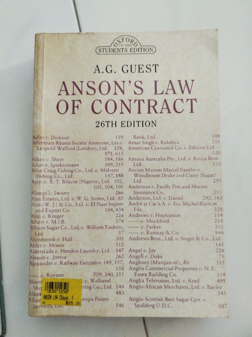 Anson's Law of Contract, Hobbies & Toys, Books & Magazines, Textbooks on Carousell
