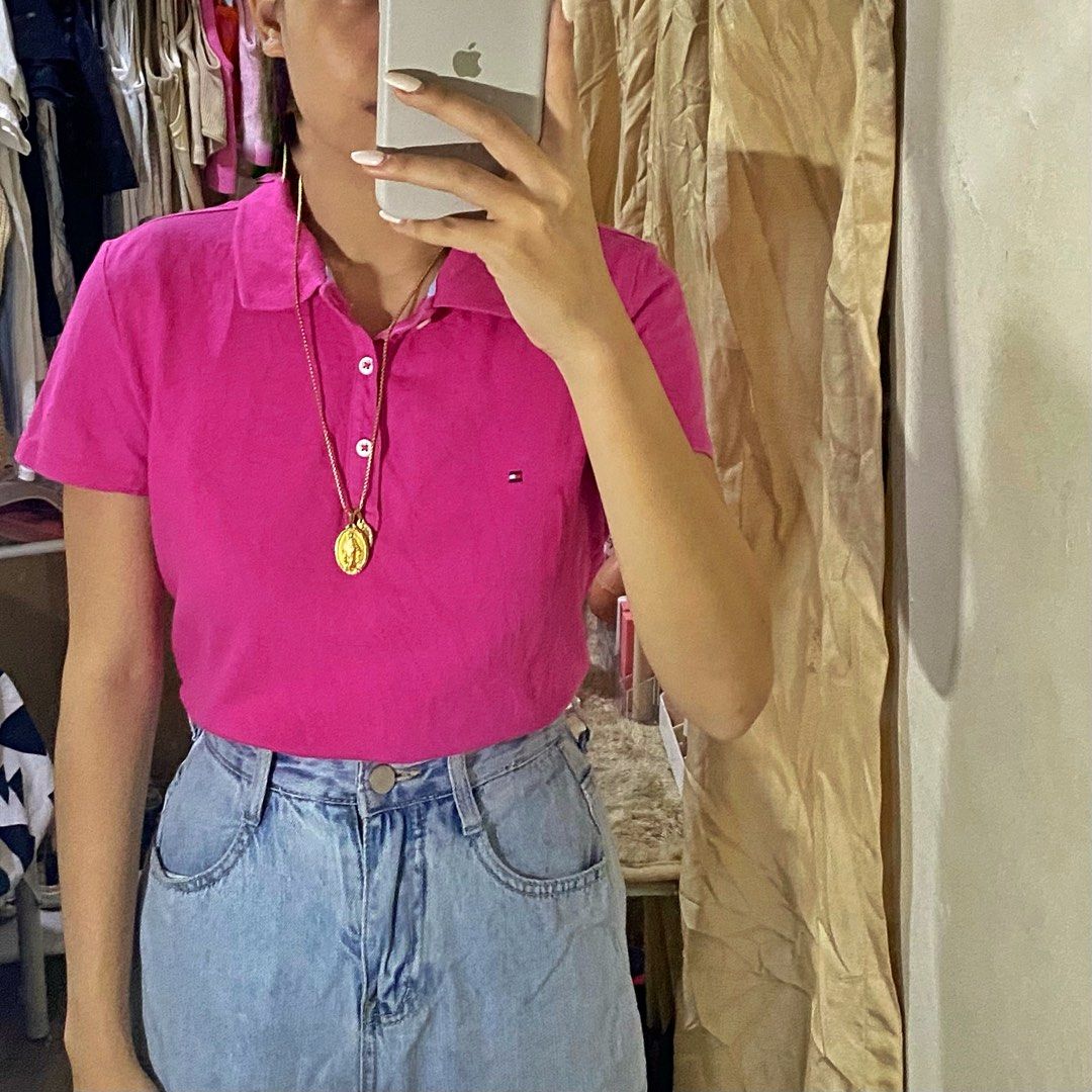 auth tommy hilfiger hot pink polo top, Men's Fashion, Tops & Sets ...