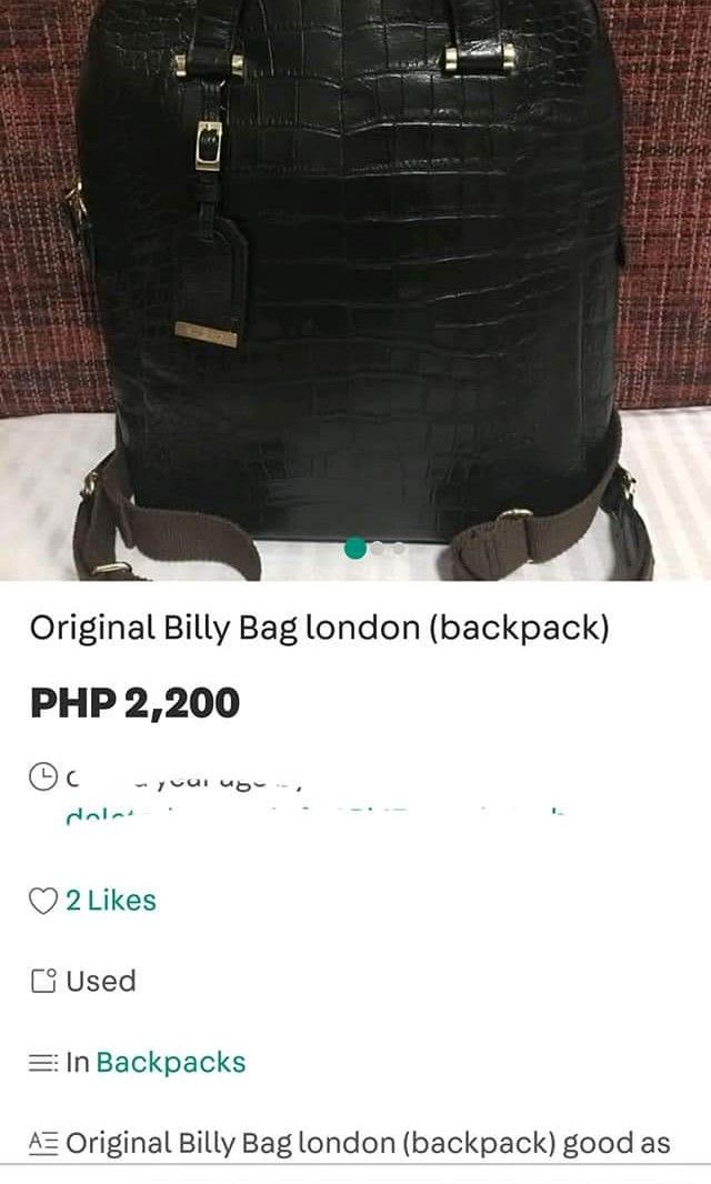 Authentic Billy Bag London Backpack on Carousell