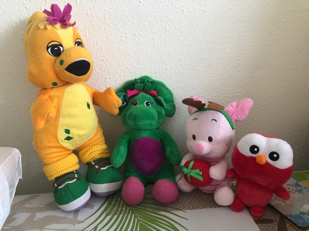 Barney's Riff, Baby Bop (sold), Piglet (sold) and elmo soft toys ...