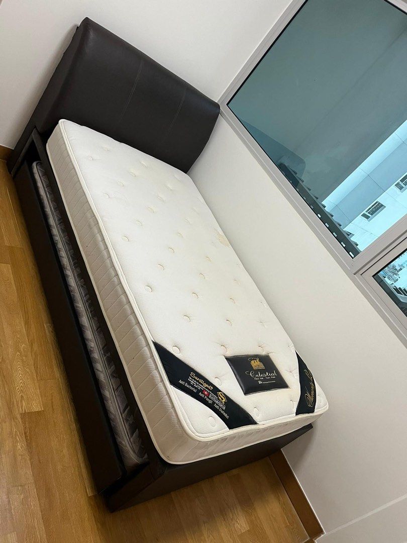 Bed frame and super single mattress with pull out single mattress ...