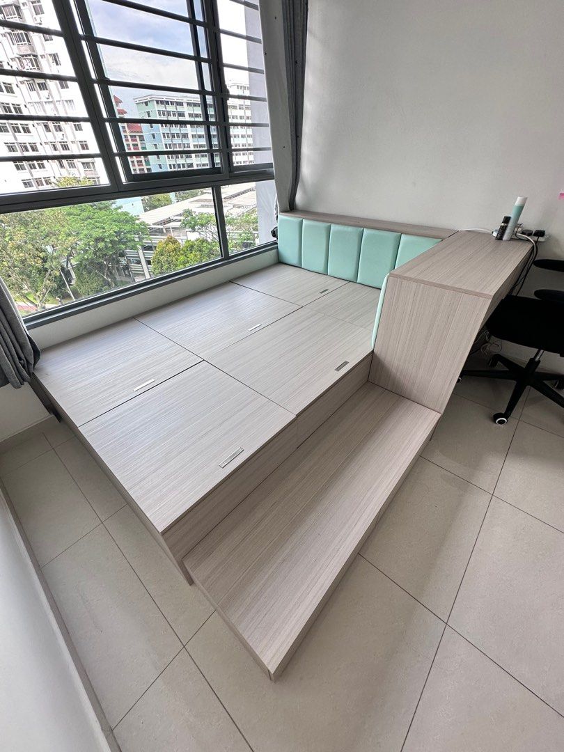 Bed frame with study table and storage drawers., Furniture & Home ...