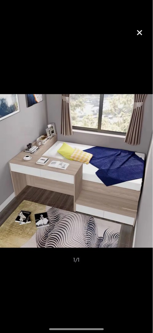 Bed frame with study table and storage drawers., Furniture & Home ...